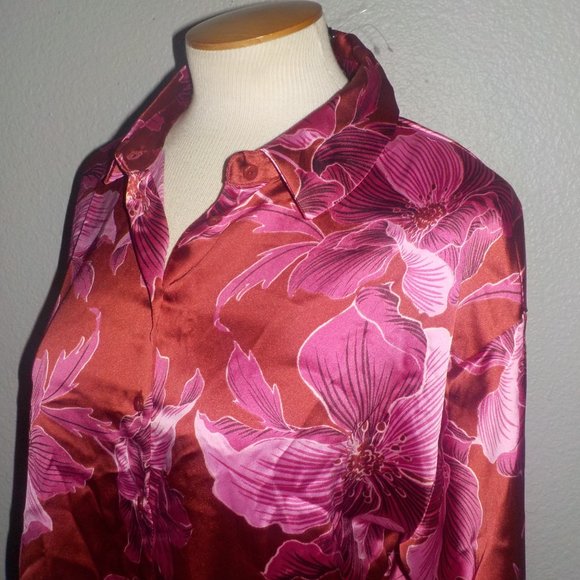 Bailey 44 | Tops | Bailey 44 Ms Size Large Dark Red Floral Print Silk ...